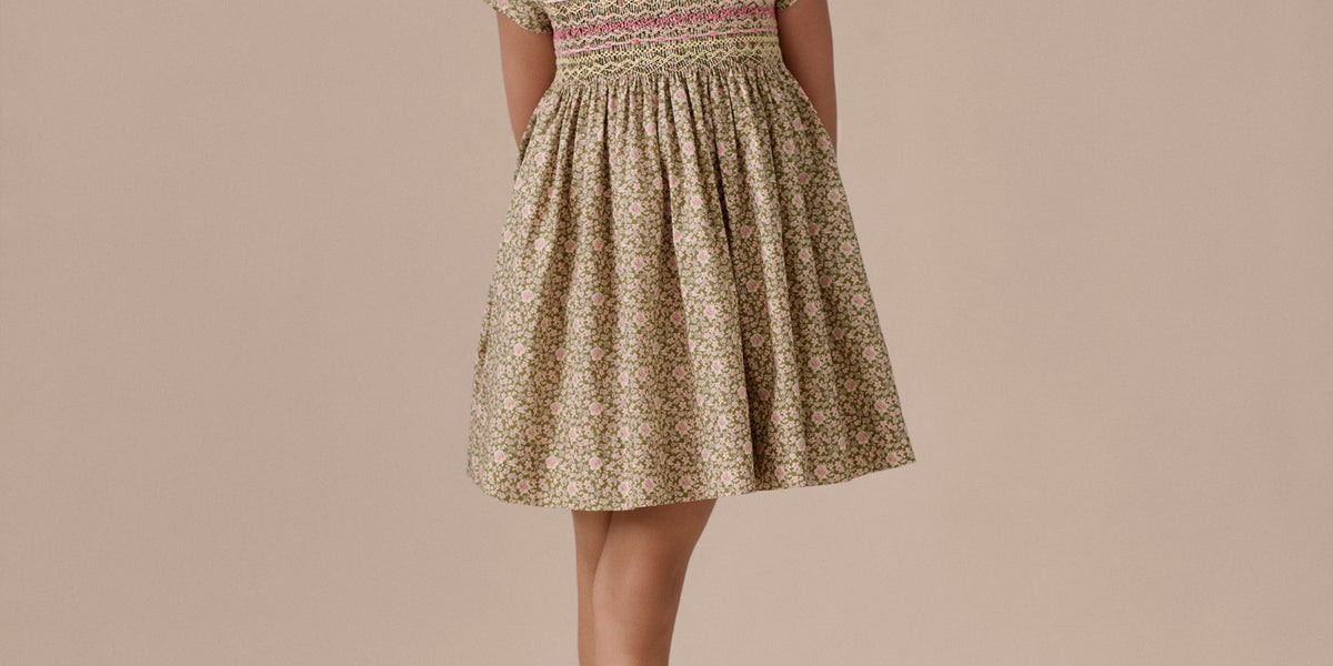 Duchesse dress smocked and hand-embroidered in Liberty organic cotton ...