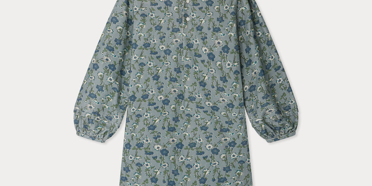 Topaz dress with embroidered collar and pleated Liberty velvet fabric ...